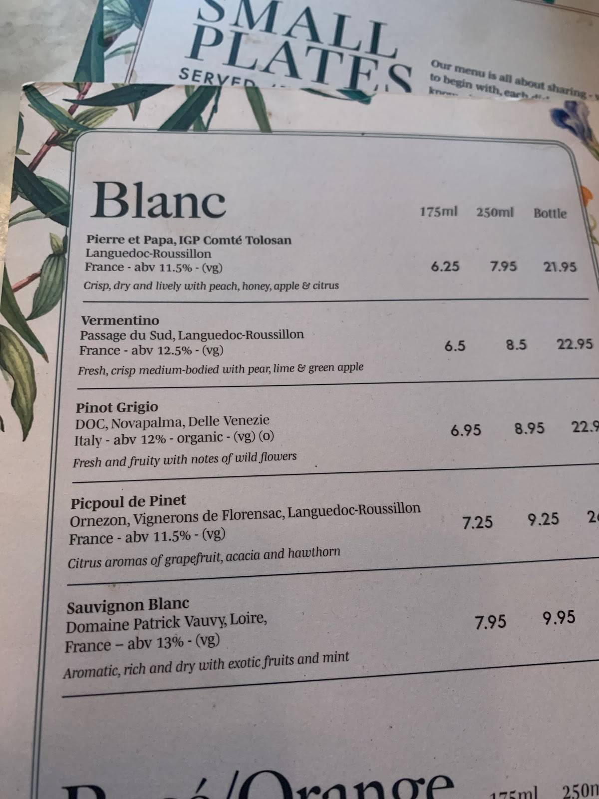 Menu at Wee Paree restaurant, Glasgow