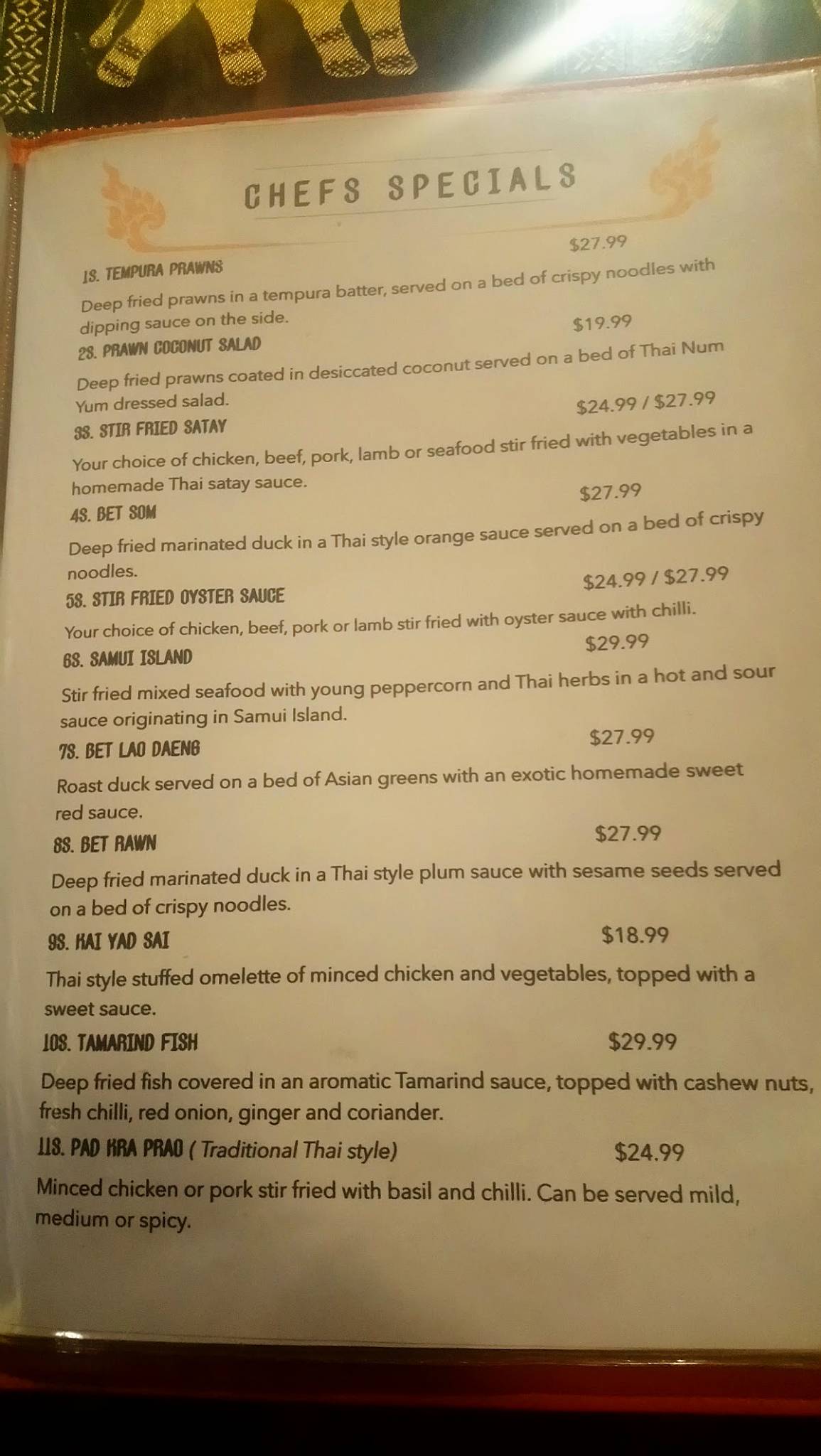 Menu at White Elephant Thai Restaurant, Bunbury
