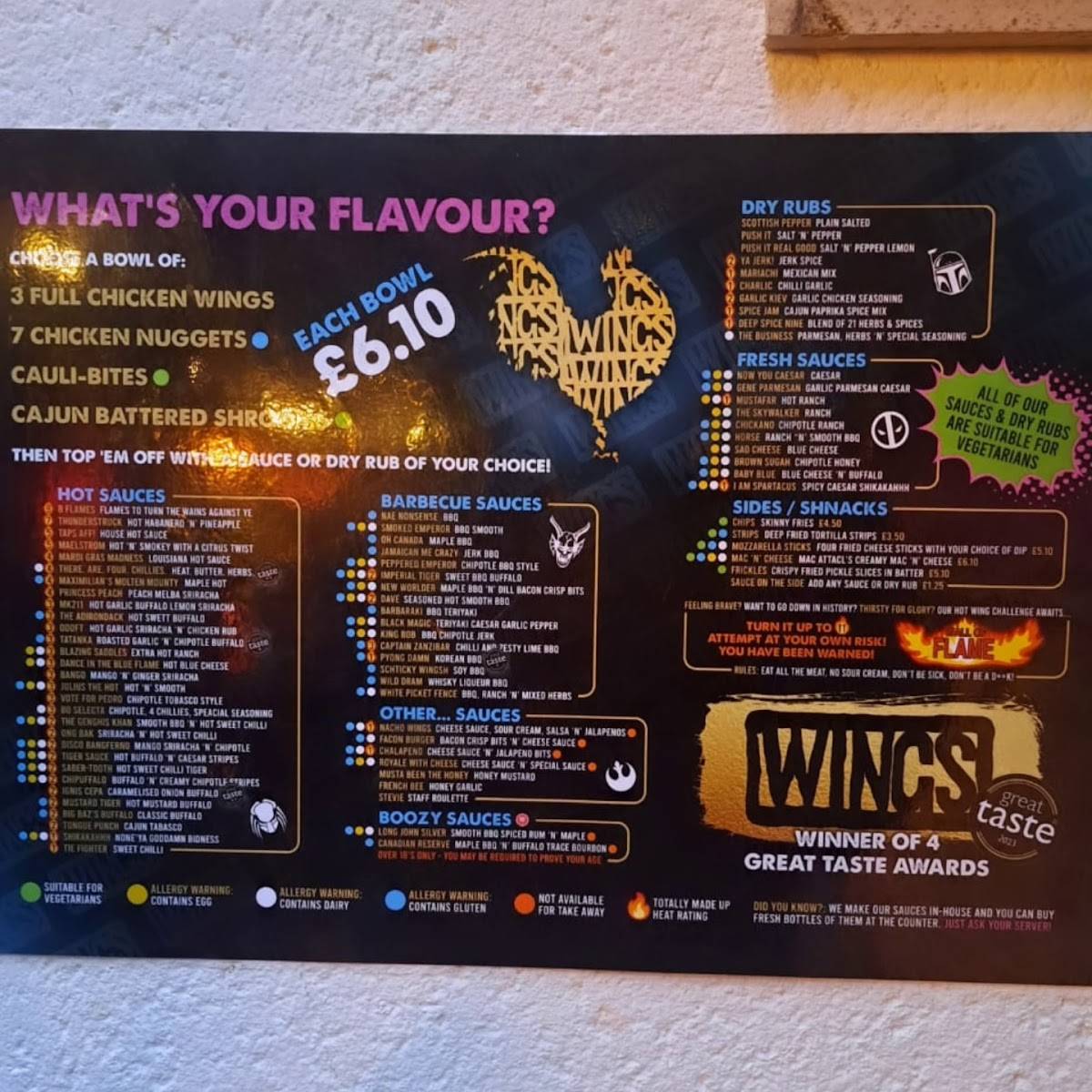 Menu at Wings restaurant, Edinburgh, 21 Old Fishmarket Cl