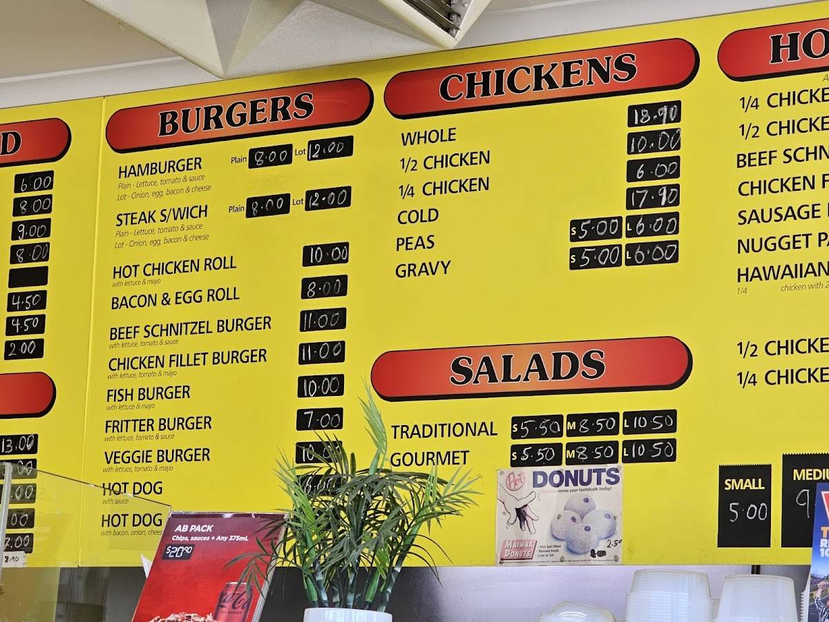 Menu at Winston Take-Away restaurant, Daw Park