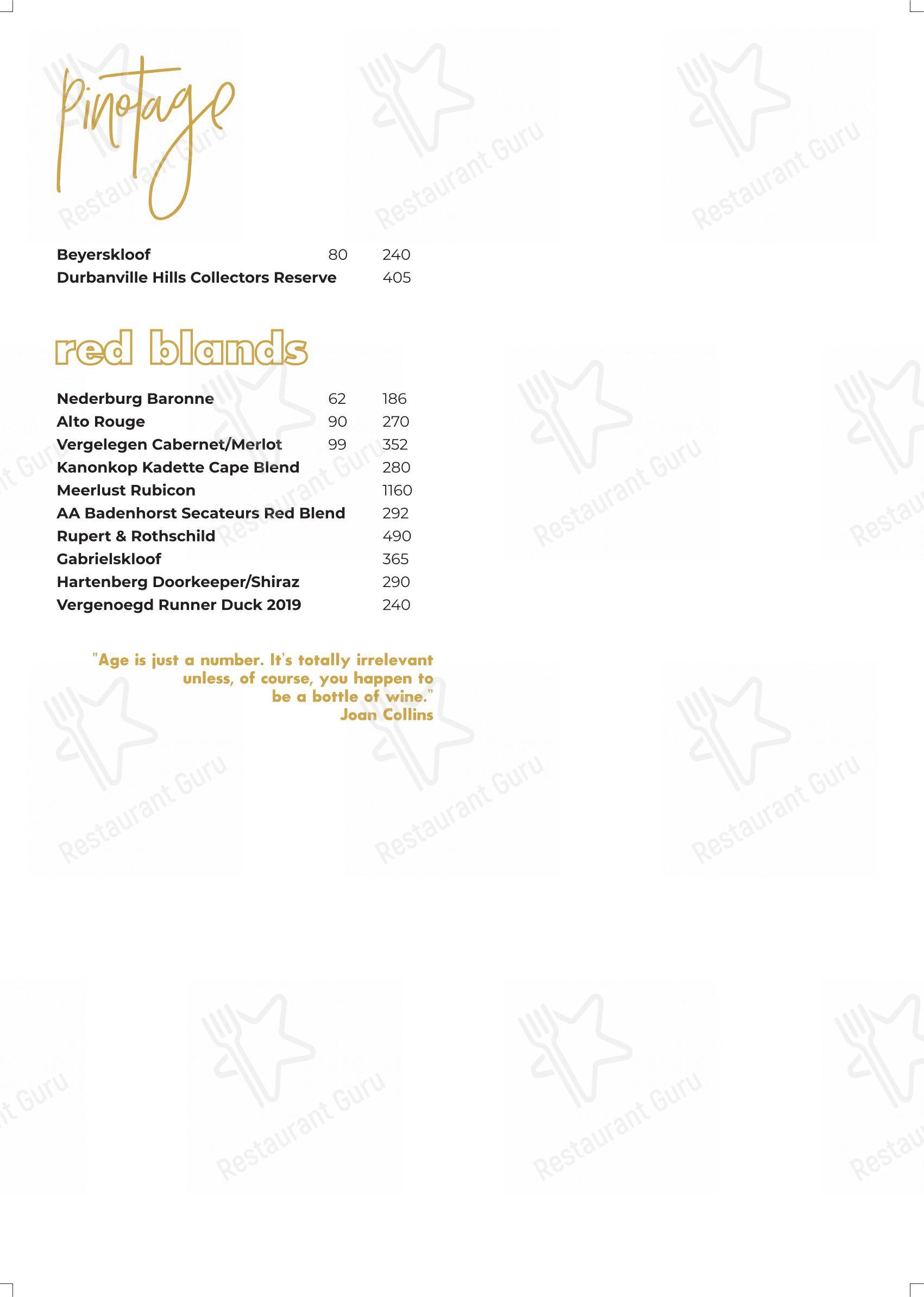 Menu at Wood & Fire restaurant, Pretoria, Veale St