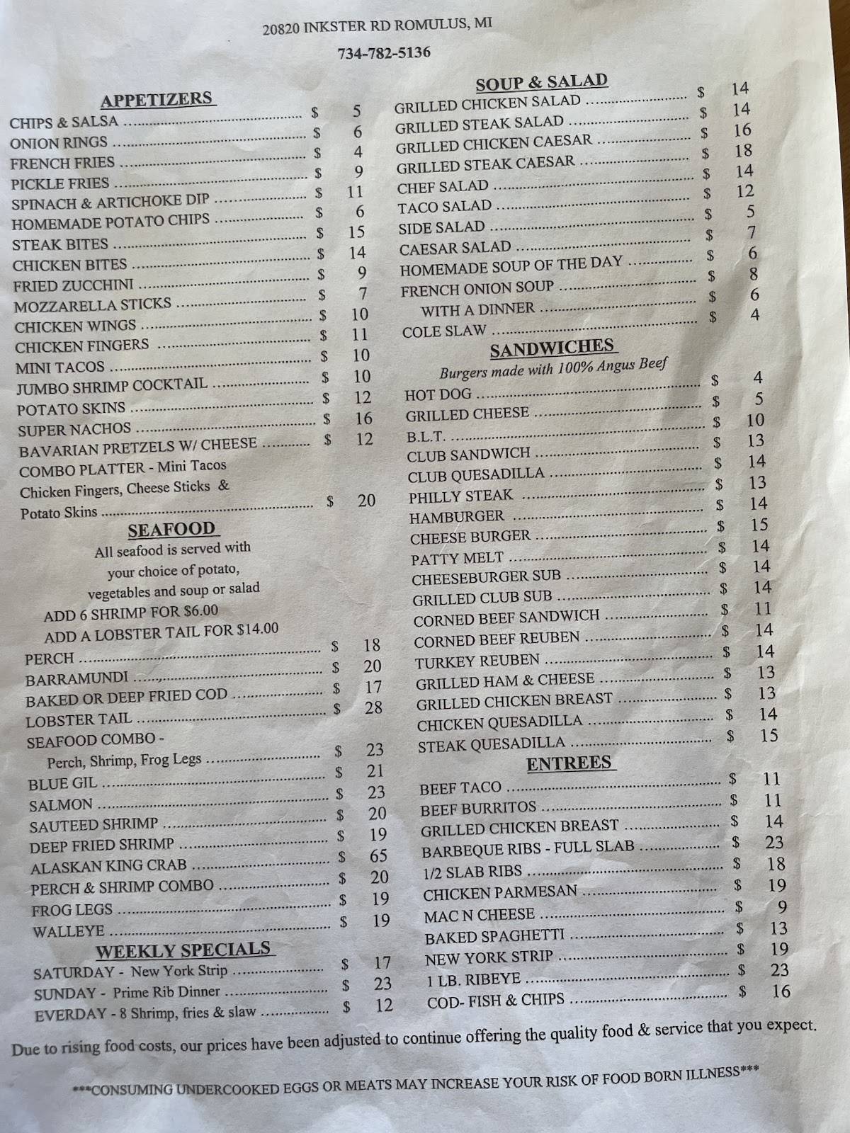 Menu at Woodside Meadows restaurant, Romulus, Inkster Rd