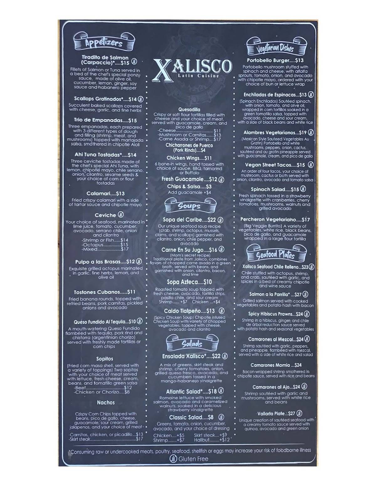 Menu at Xalisco Latin Cuisine restaurant, Redmond