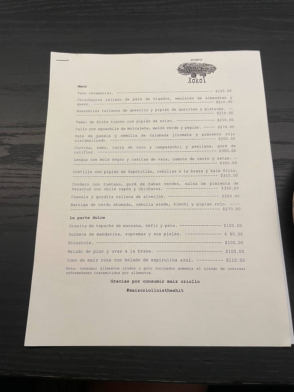 Carta del restaurante Xokol, Guadalajara, C. Ignacio Herrera y Cairo 1375