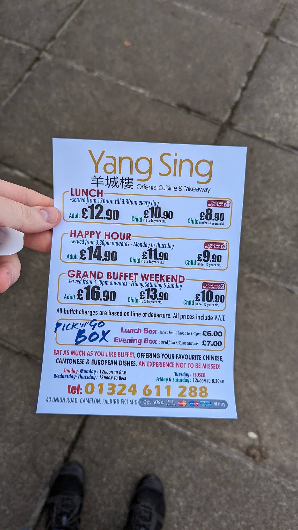 Menu at Yang Sing Chinese Buffet Restaurant, Falkirk