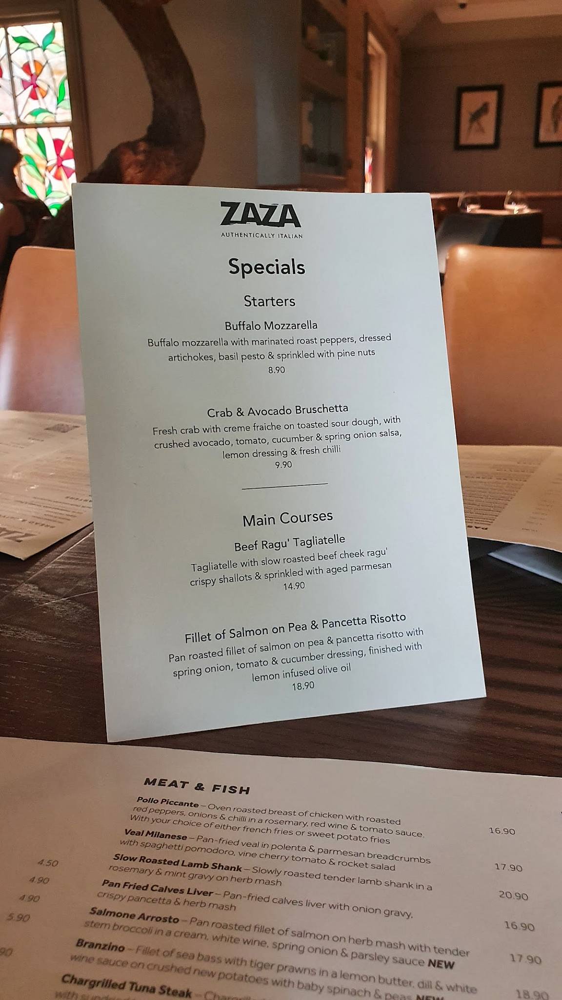 Menu at Zaza restaurant, Harpenden, 61 High St