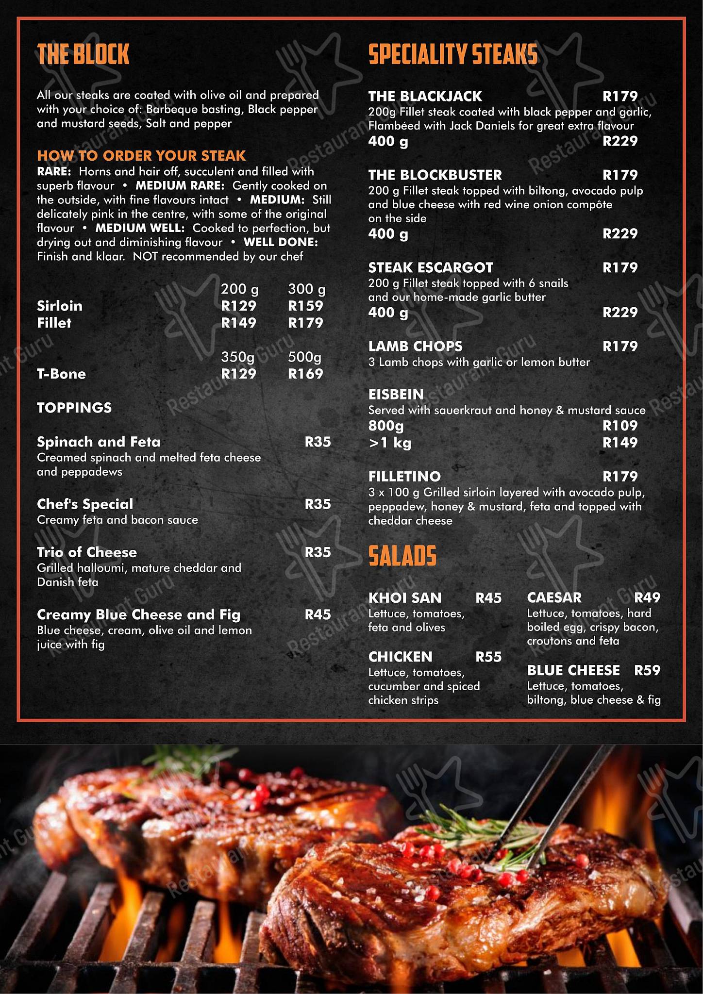 Menu at Kalahari.fish restaurant, Bloemfontein