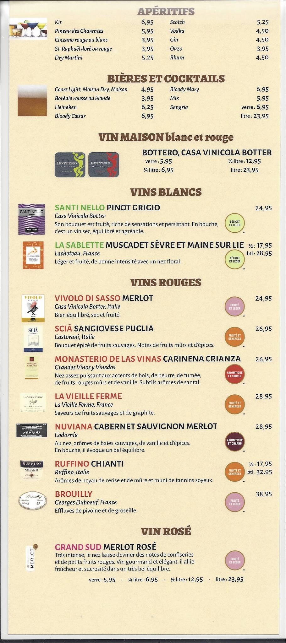 Menu at Restaurant le Villageois VAL-DAVID, Val-David