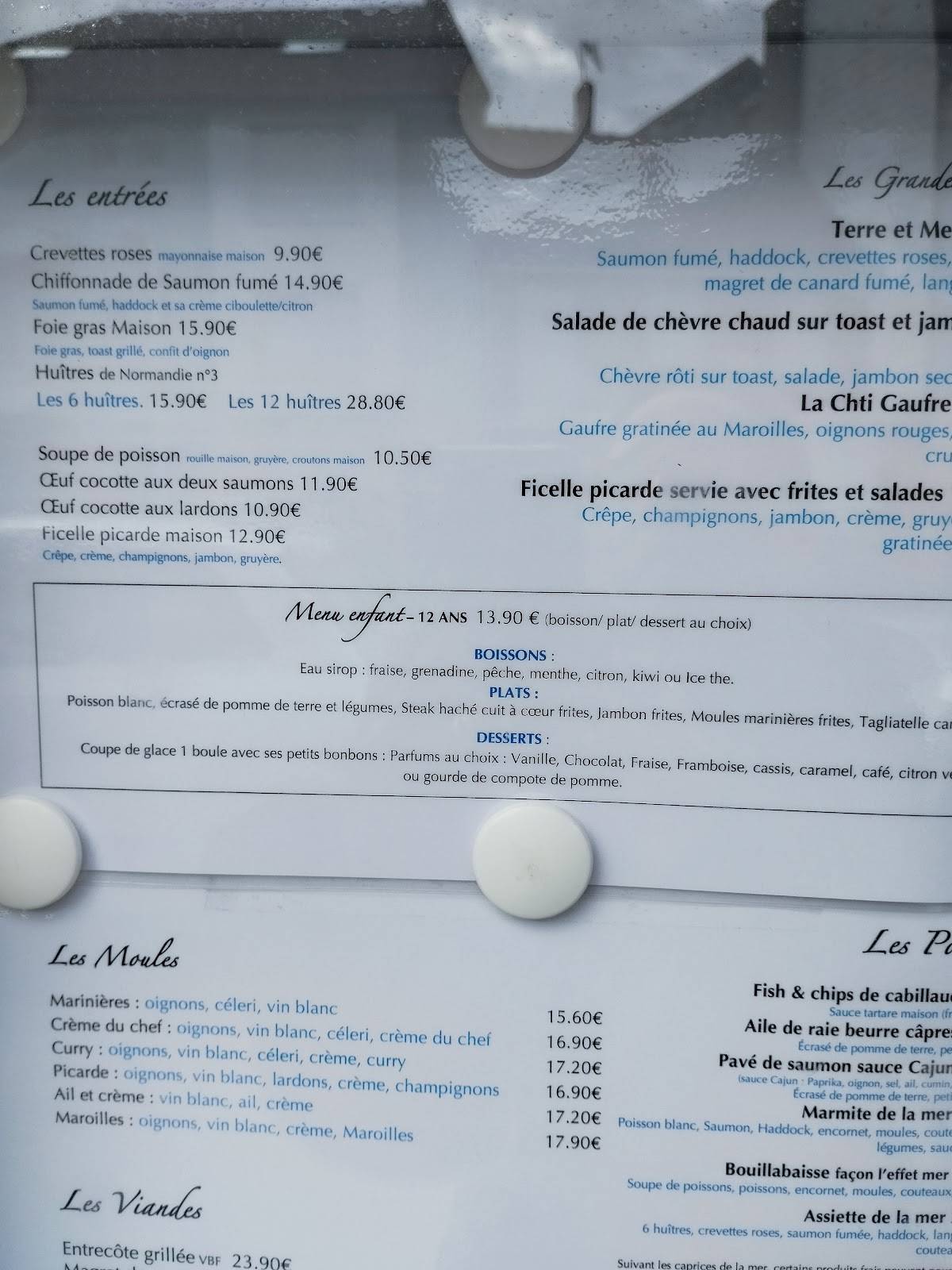 Menu au Restaurant l'effet mer, Fort-Mahon-Plage