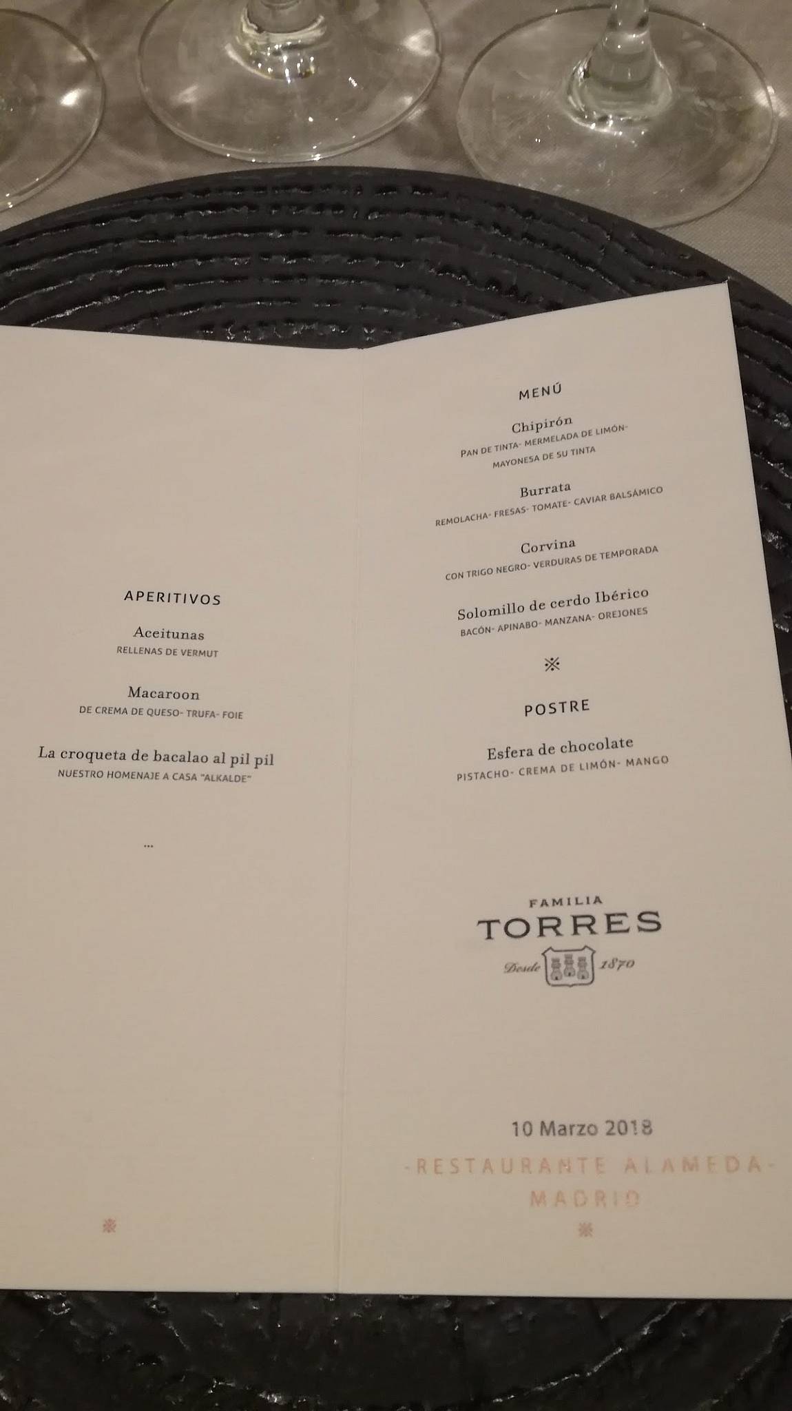 Menu at Restaurante Alameda Madrid, Madrid, C. de Jorge Juan