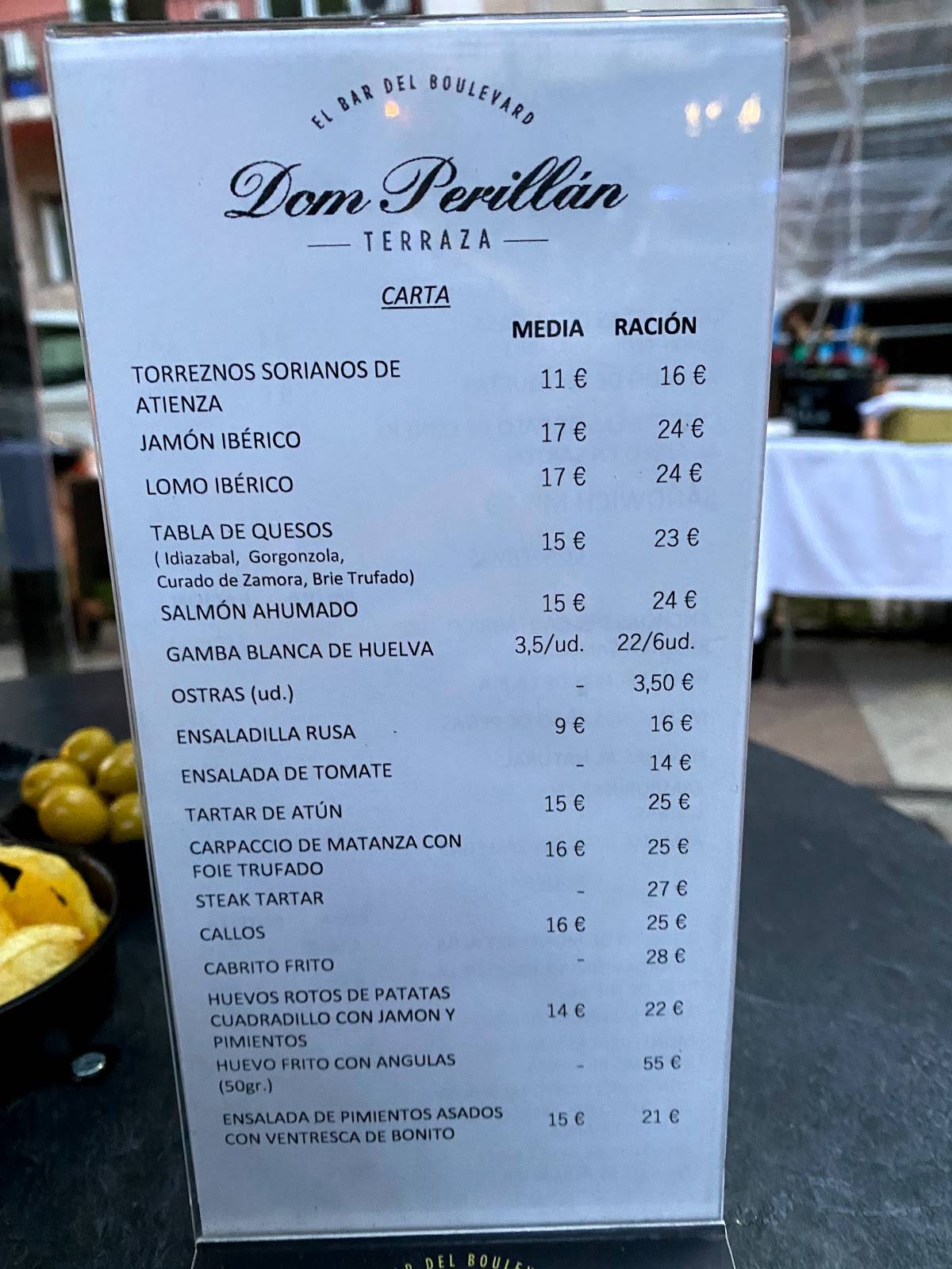 Carta de Restaurante Amparito Roca, Madrid, Calle Juan Bravo