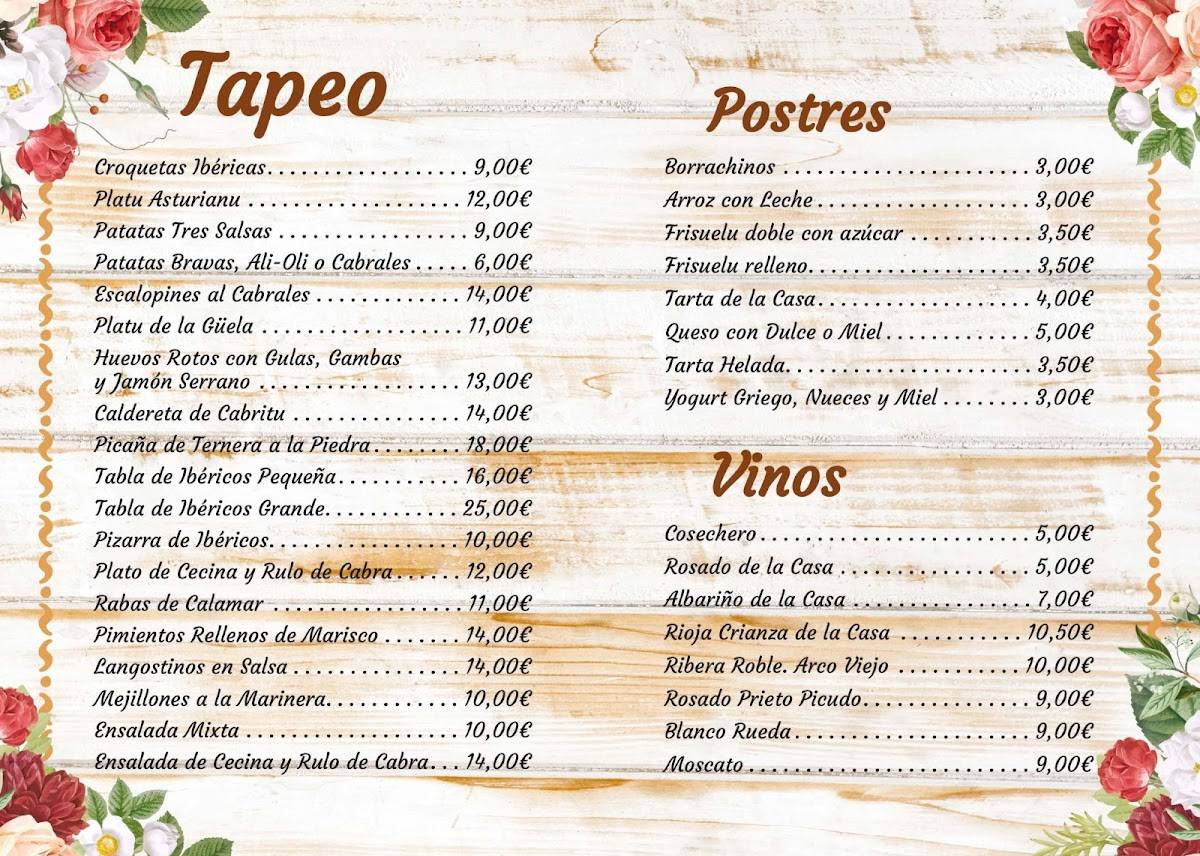 Carta de Restaurante Casa Fernández, Mieres, Lugar Valdecuna