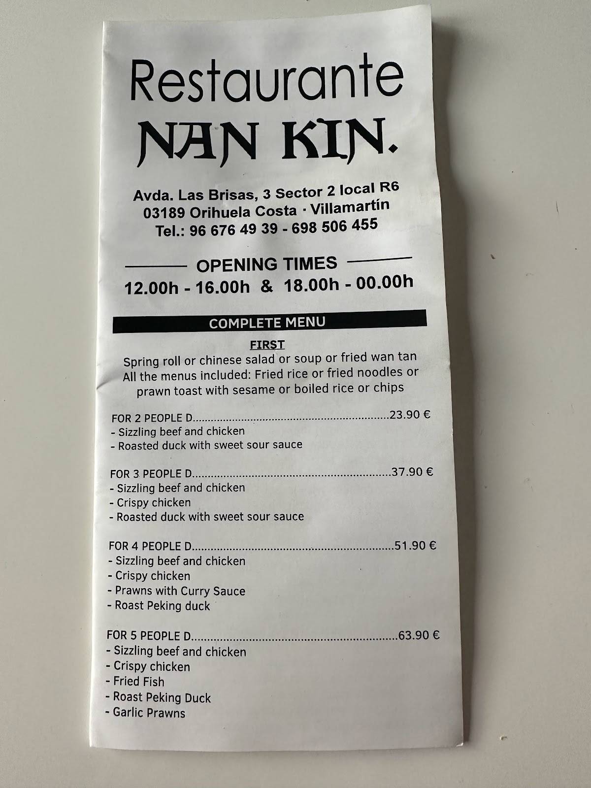 Menu at Restaurante Chino Nan King, Villamartín