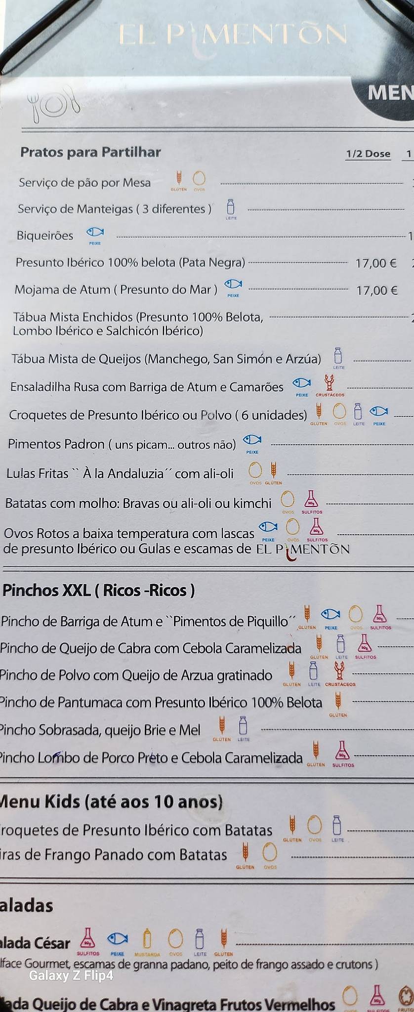 Menu em Restaurante El Pimenton, Amora