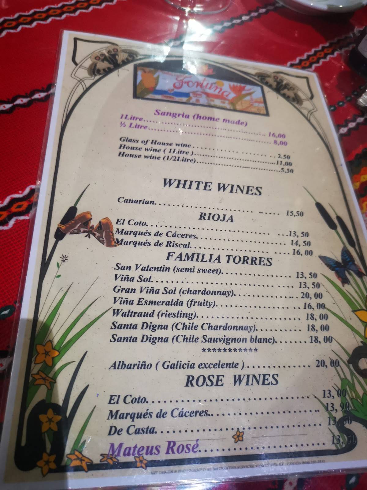 Menu at Restaurante Fortuna, Los Cristianos, C. Juan XXIII