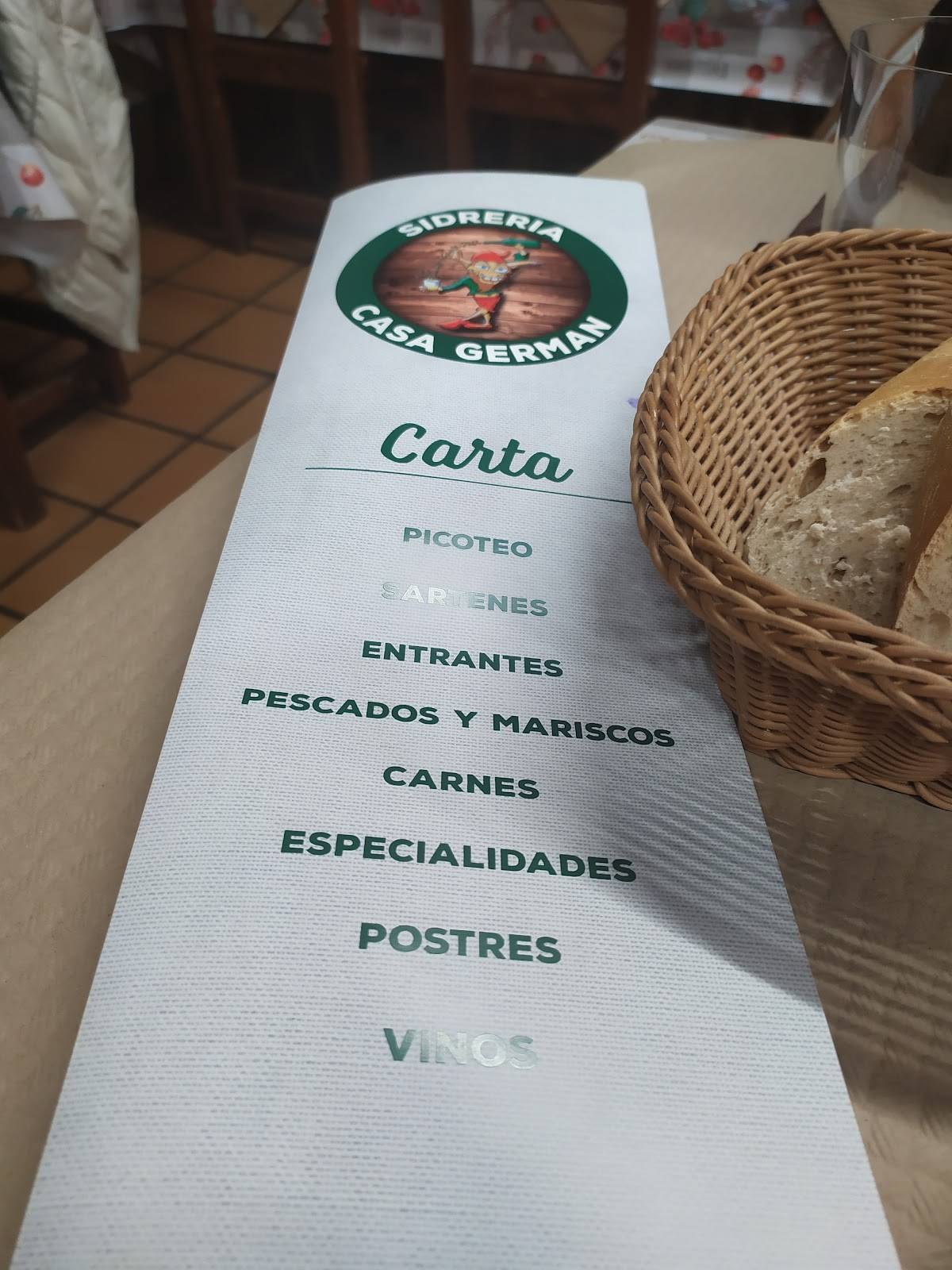 Carta de Restaurante Germán, Aviles