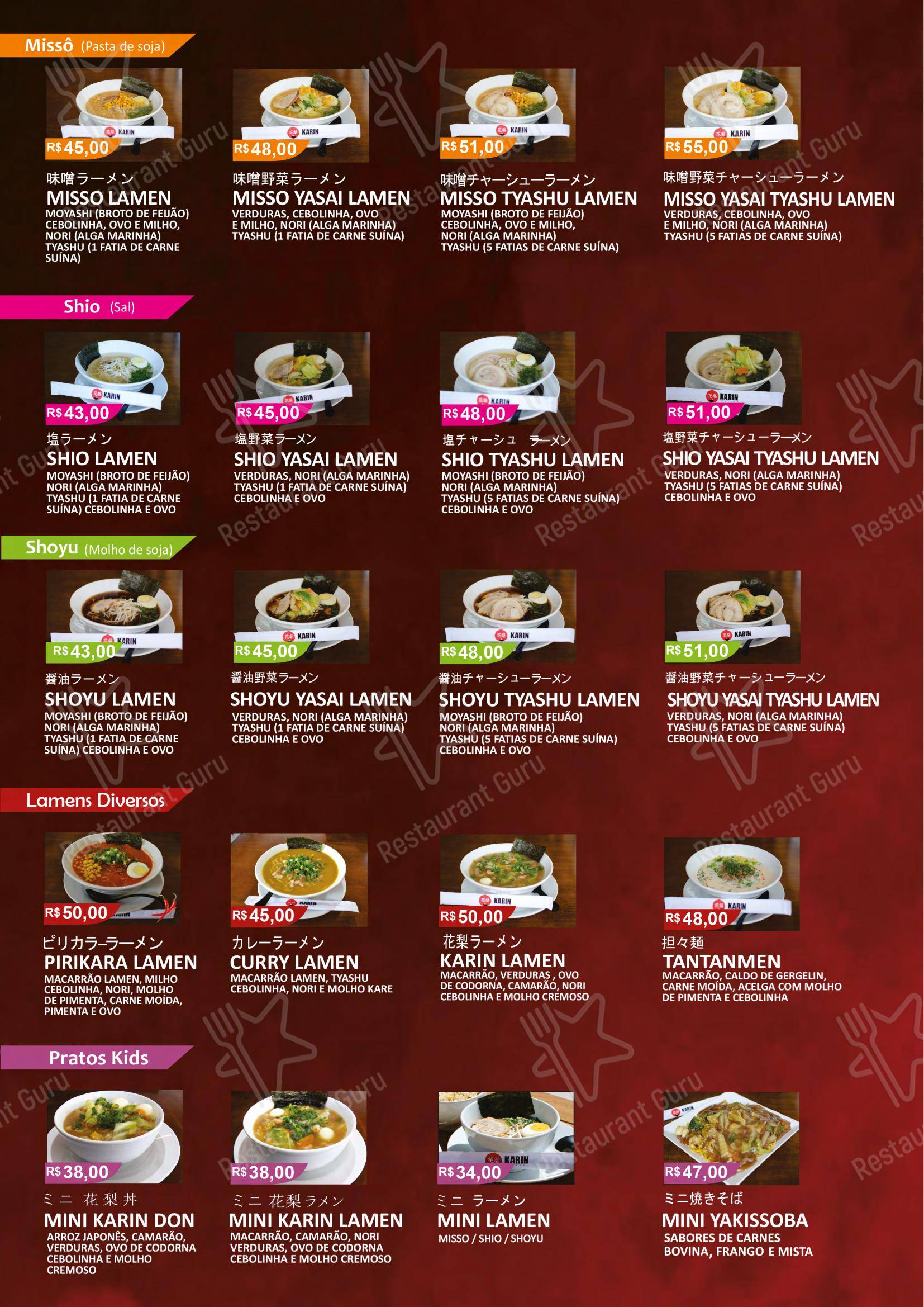 Menu em Restaurante Karin Lámen, Mogi das Cruzes