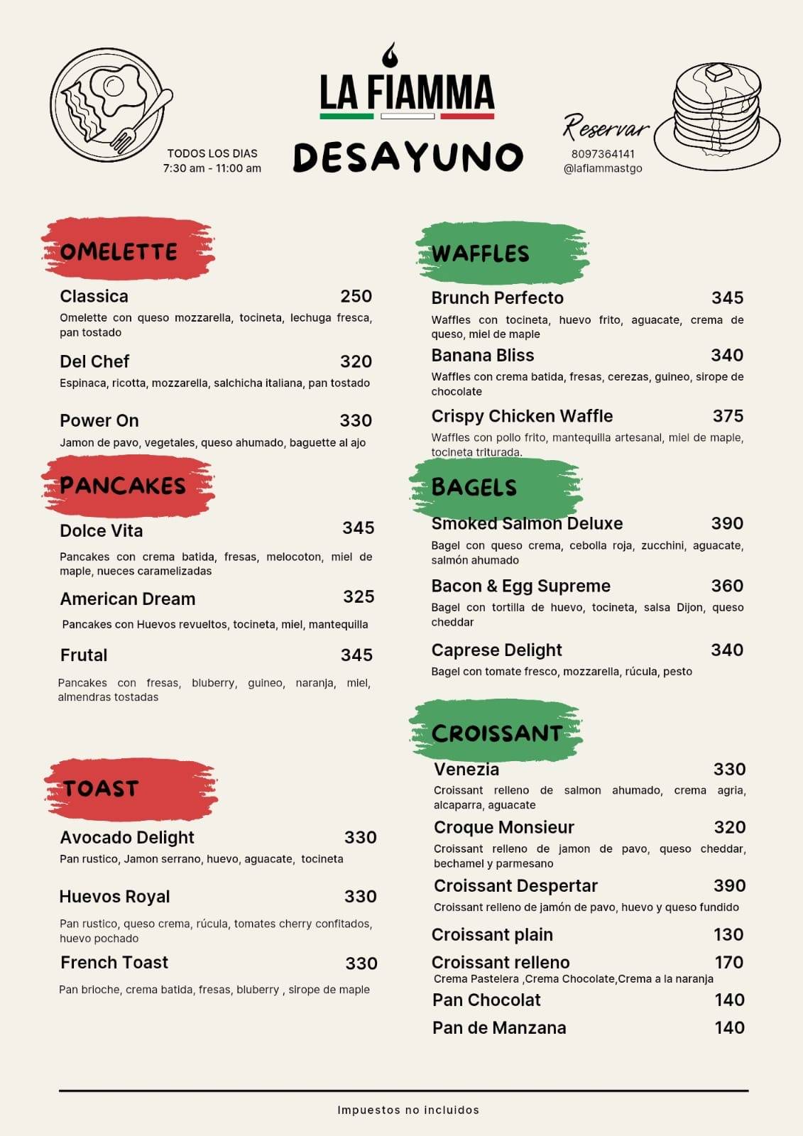 Menu at Restaurante La Fiamma, Santiago De Los Caballeros