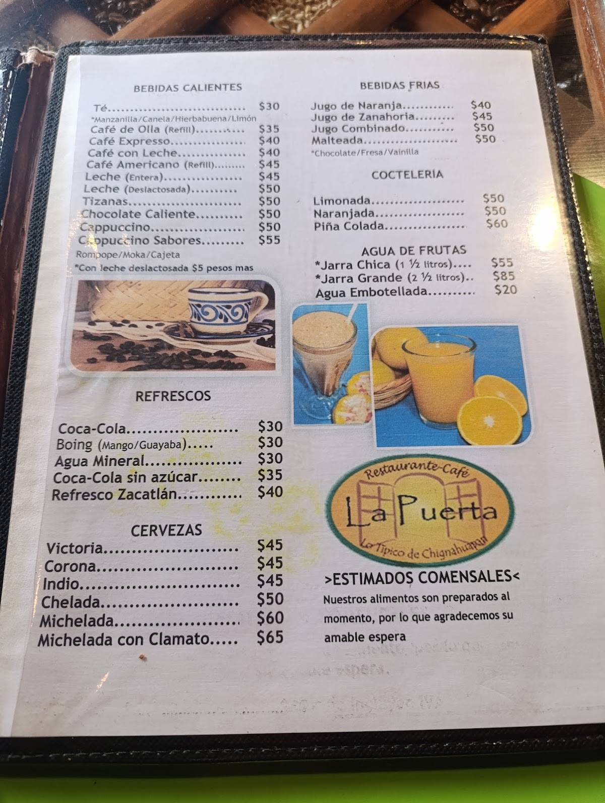 Carta de Restaurante La Puerta, Chignahuapan