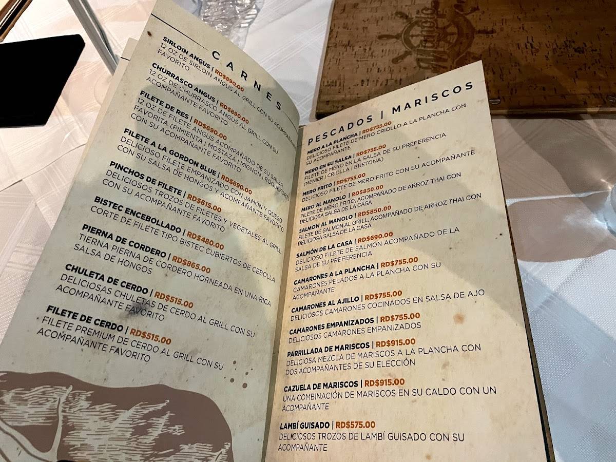 Carta de Restaurante Manolo, Santo Domingo, Av. Independencia 457