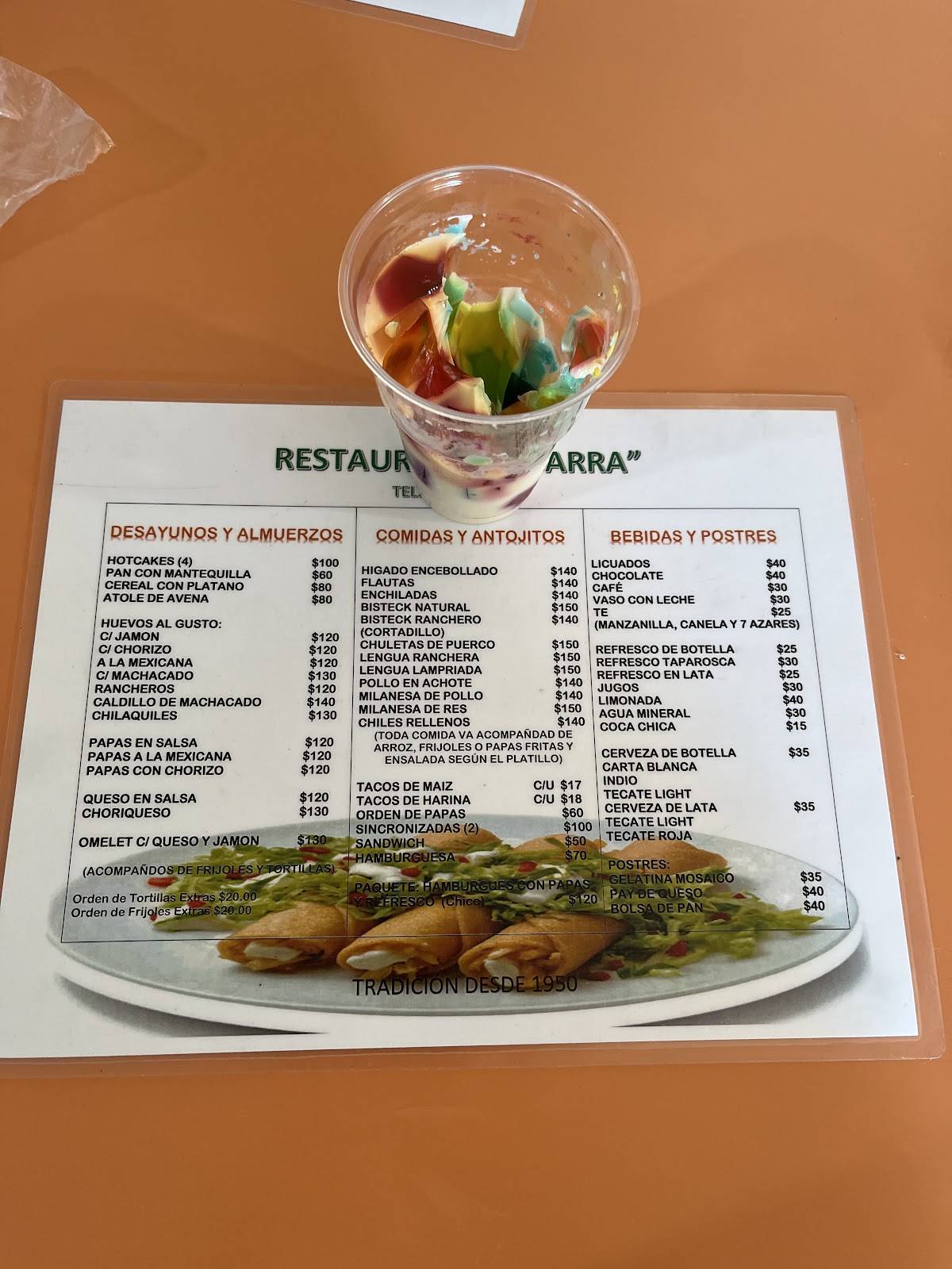 Carta de Restaurante ibarra, Cuatrociénegas
