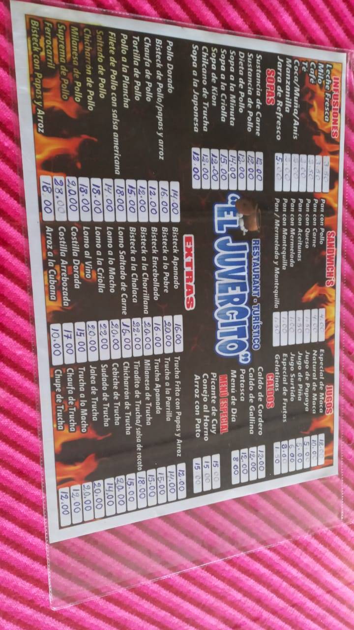 Menu at Restaurante turístico " el juvercito ", Carhuamayo
