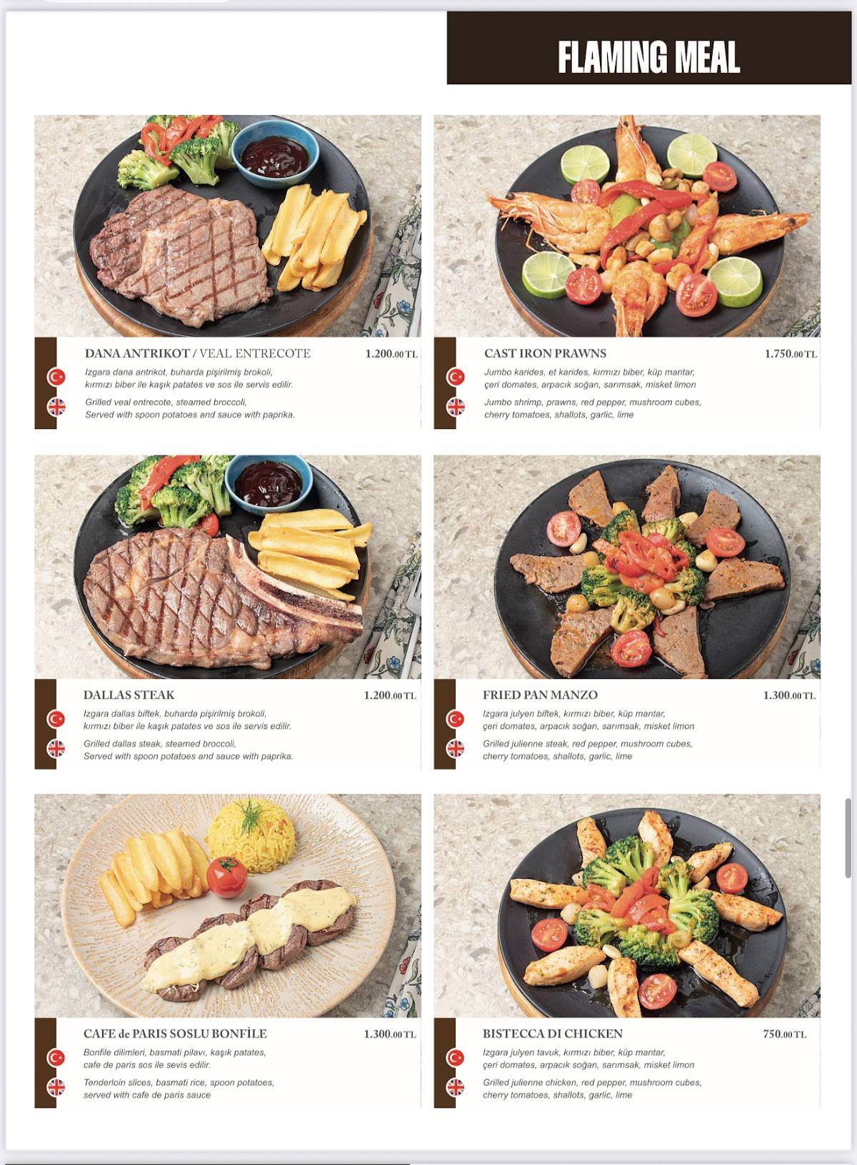 Menu at Resto Galata Terrace, Istanbul