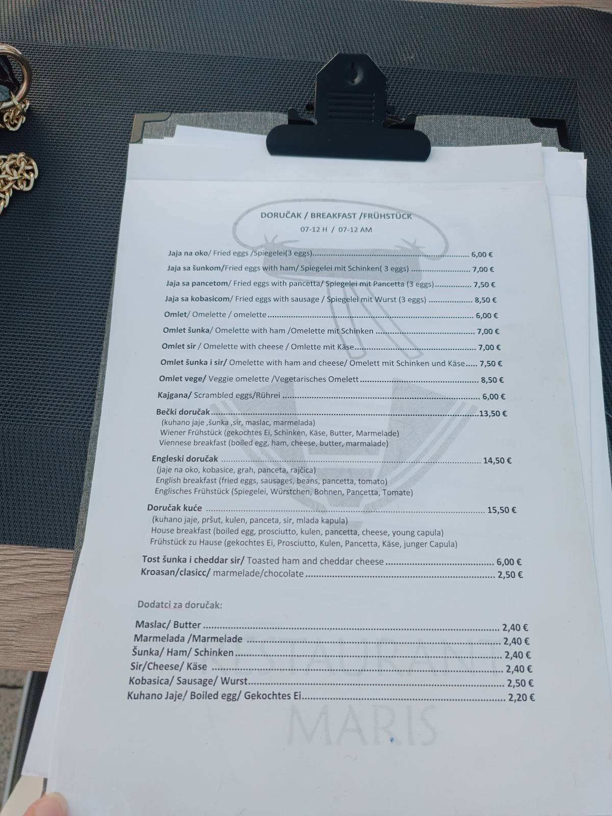 Menu at Restoran Maris restaurant, Vodice