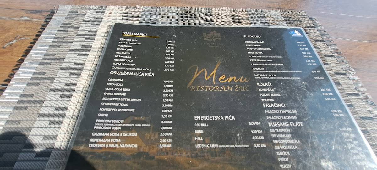 Menu at Restoran Žuč/ Dom oslobodilaca Žuč restaurant, Sarajevo