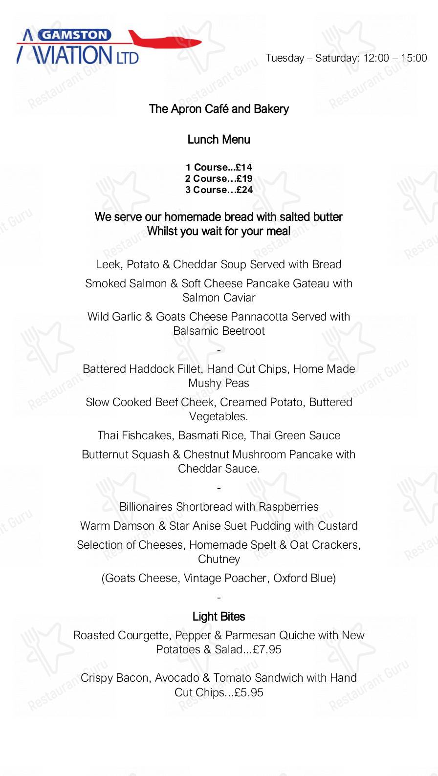Menu at The Apron Cafe, Retford
