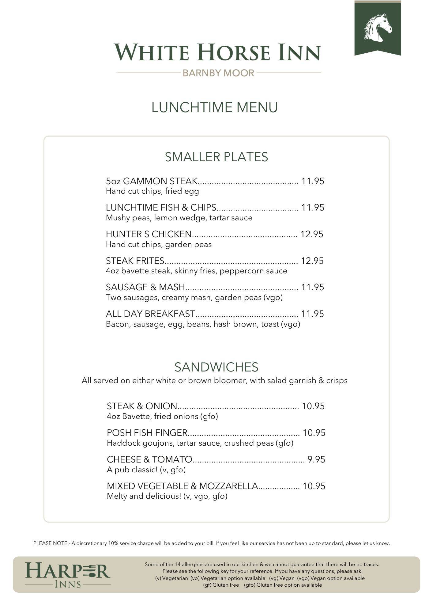 Menu at The White Horse pub & bar, Retford, Great North Road