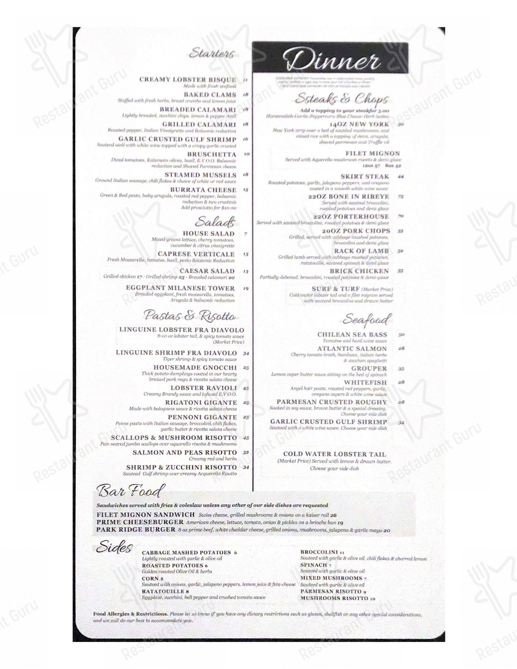 Menu at Reyes Steak House pub & bar, Park Ridge