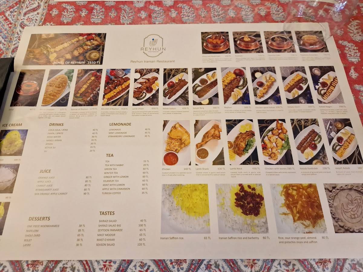 Menu at Reyhun Iranian Restaurant, Istanbul