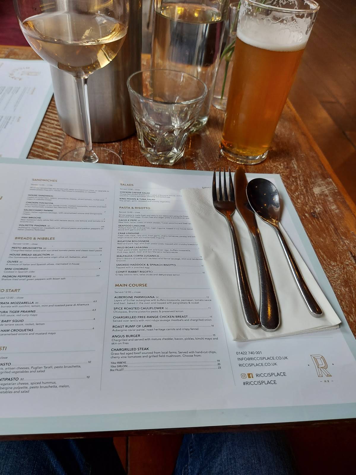 Menu at Ricci’s Place restaurant, Halifax