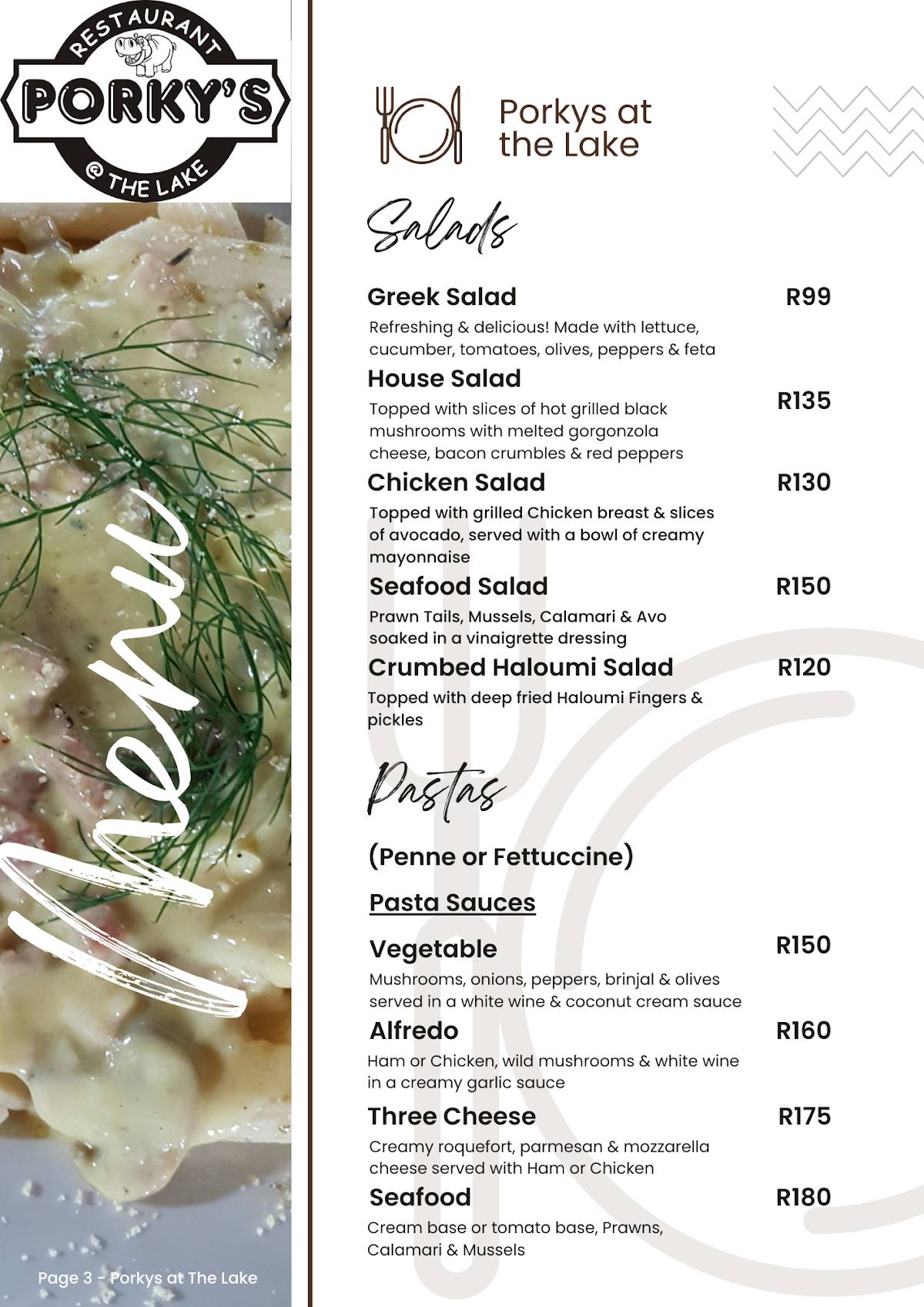 Menu at Porkys at The Lake restaurant, Richards Bay