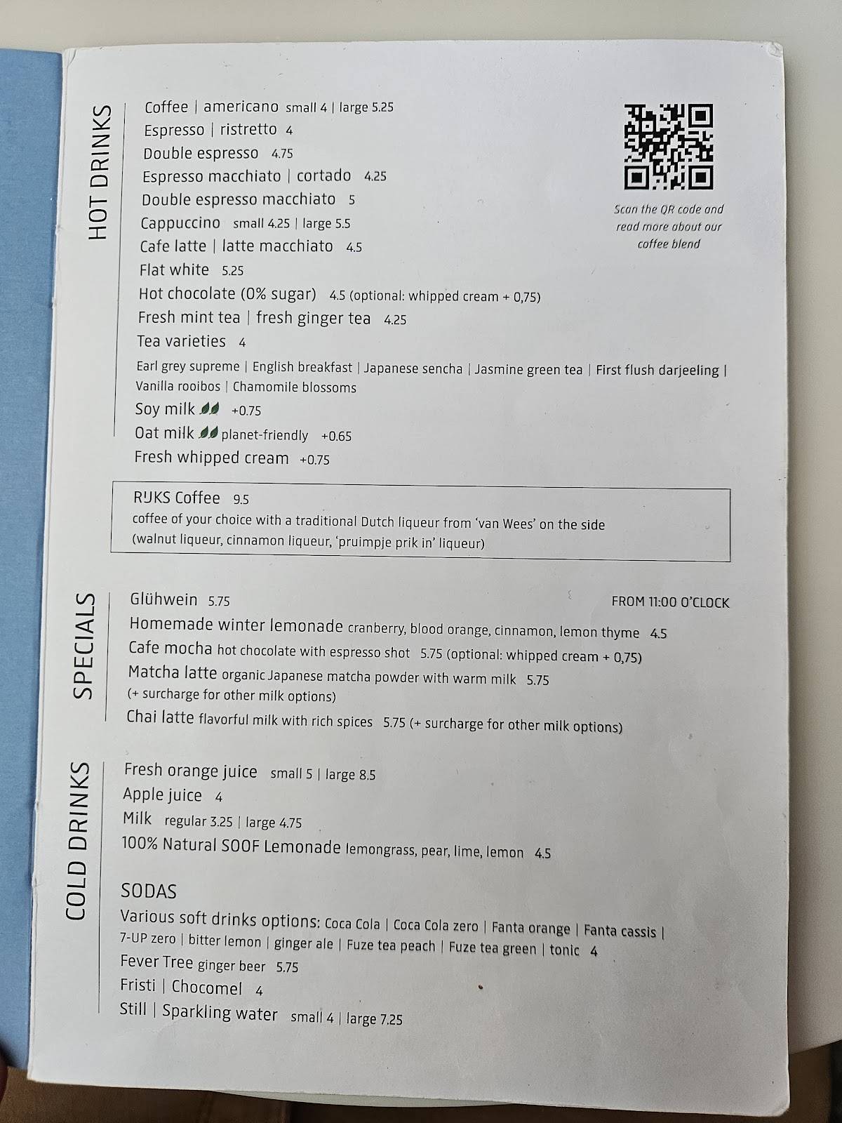 Menu at Rijksmuseum Café, Amsterdam, Museumstraat 1
