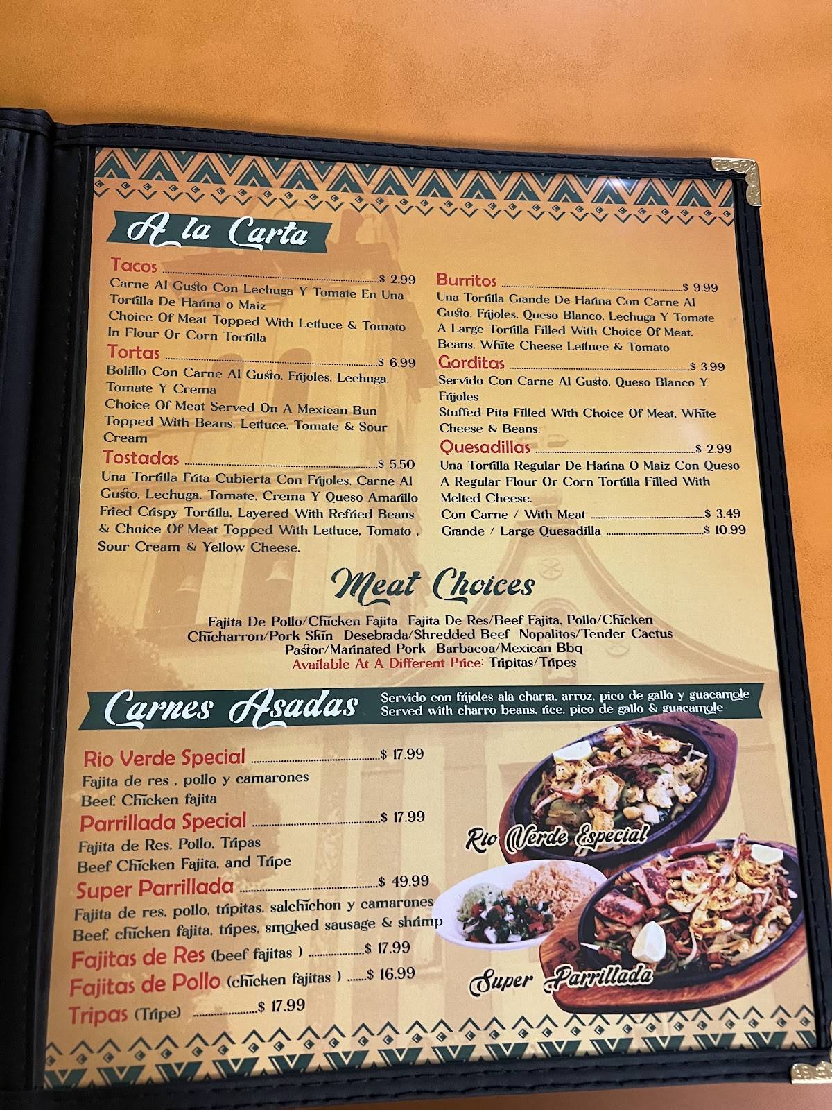 Menu at Rio Verde restaurant, Houston, Telephone Rd
