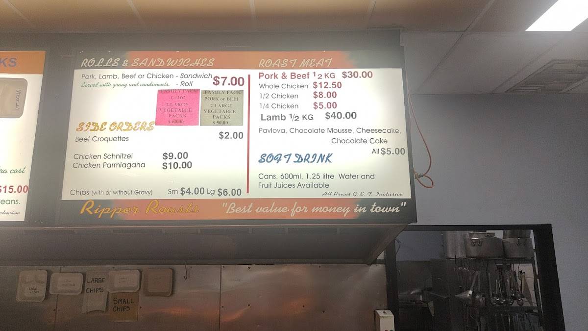 Menu at Ripper Roasts restaurant, Newtown