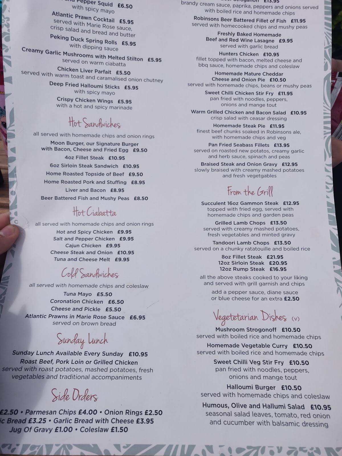 Menu at Rising Moon pub & bar, Hyde