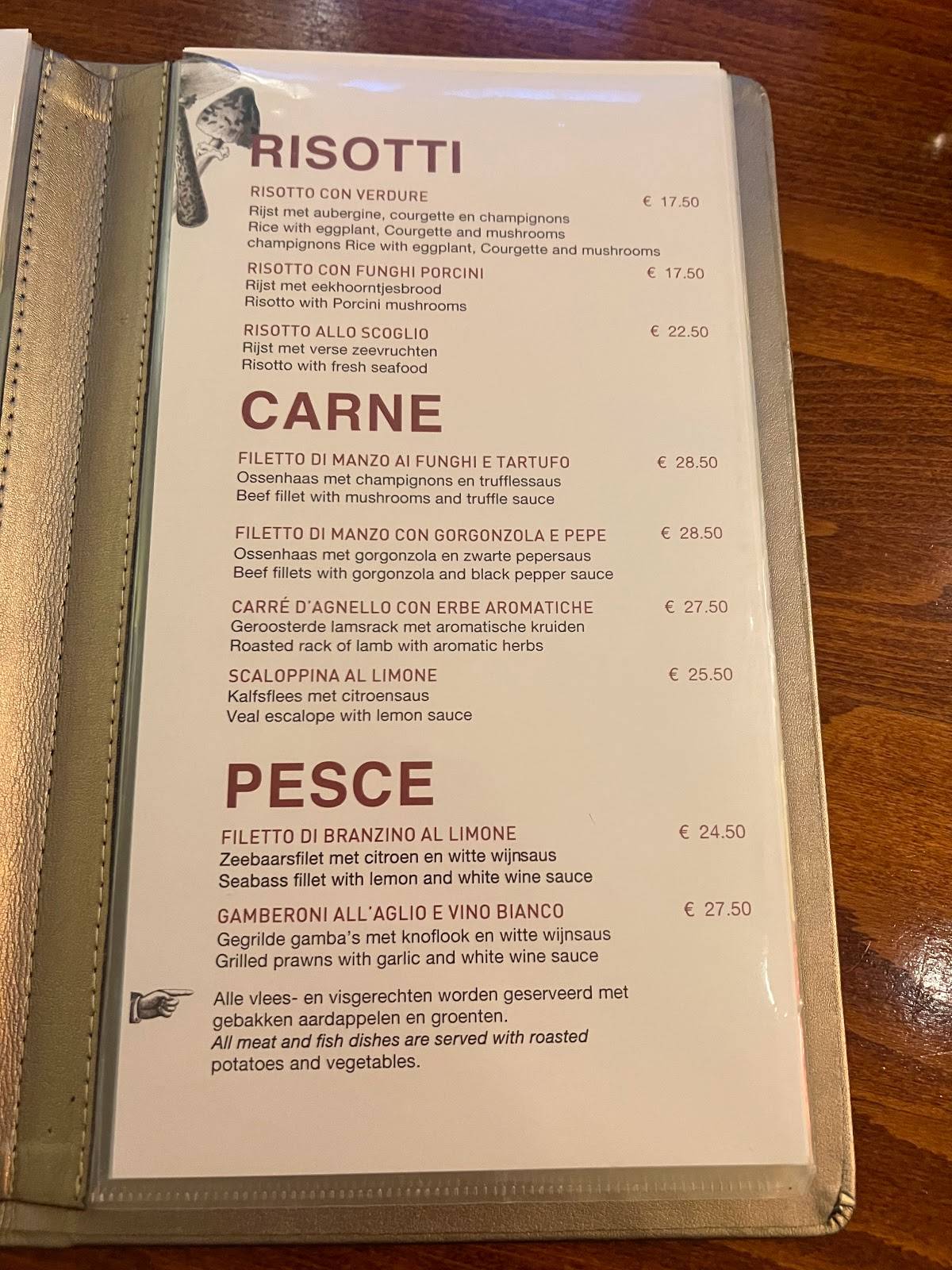 Menu at Ristorante Italia Oggi, Amsterdam, Binnen Bantammerstraat 11