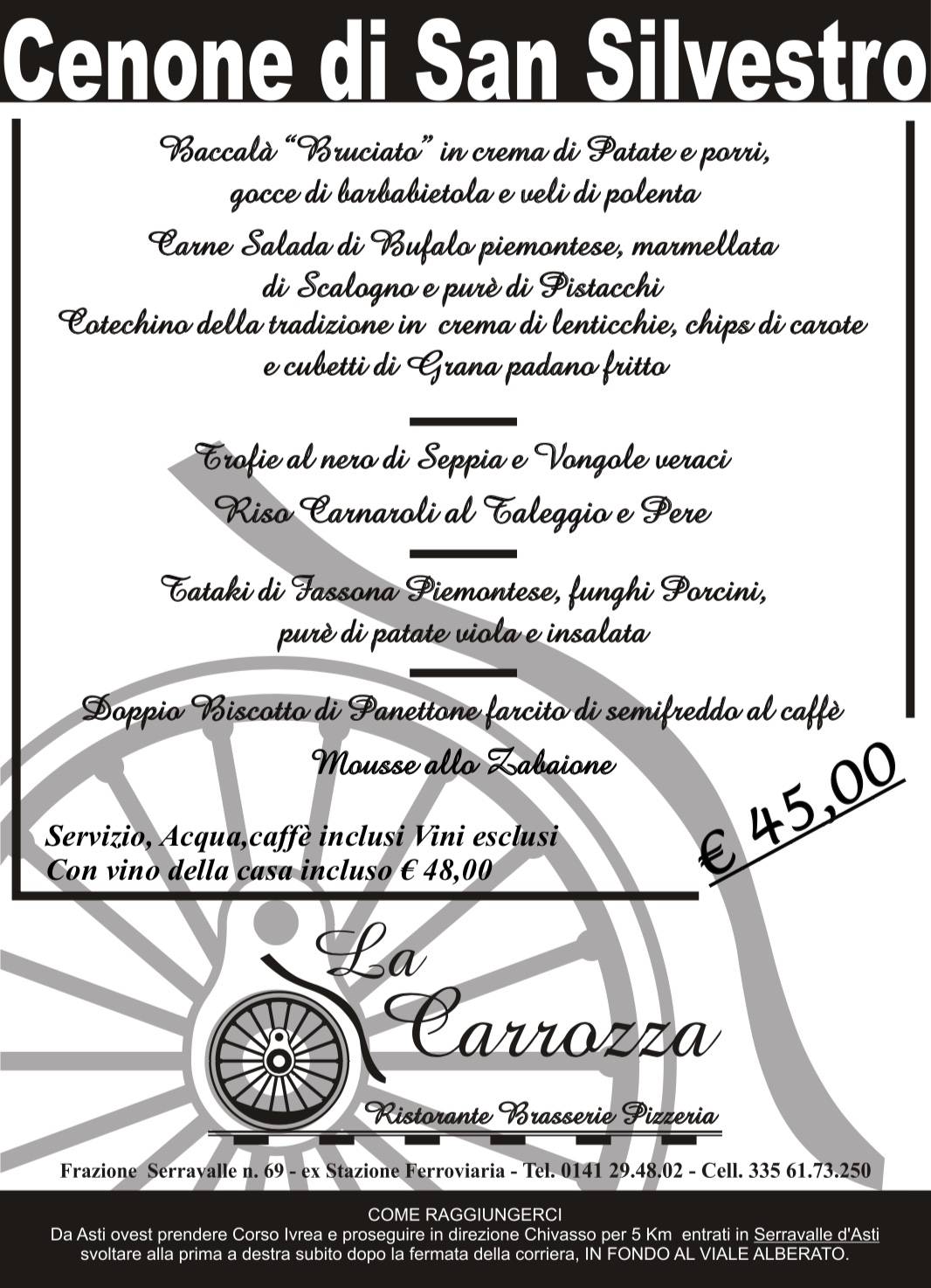 Menu at Ristorante La Carrozza, Asti, Str. del Fortino