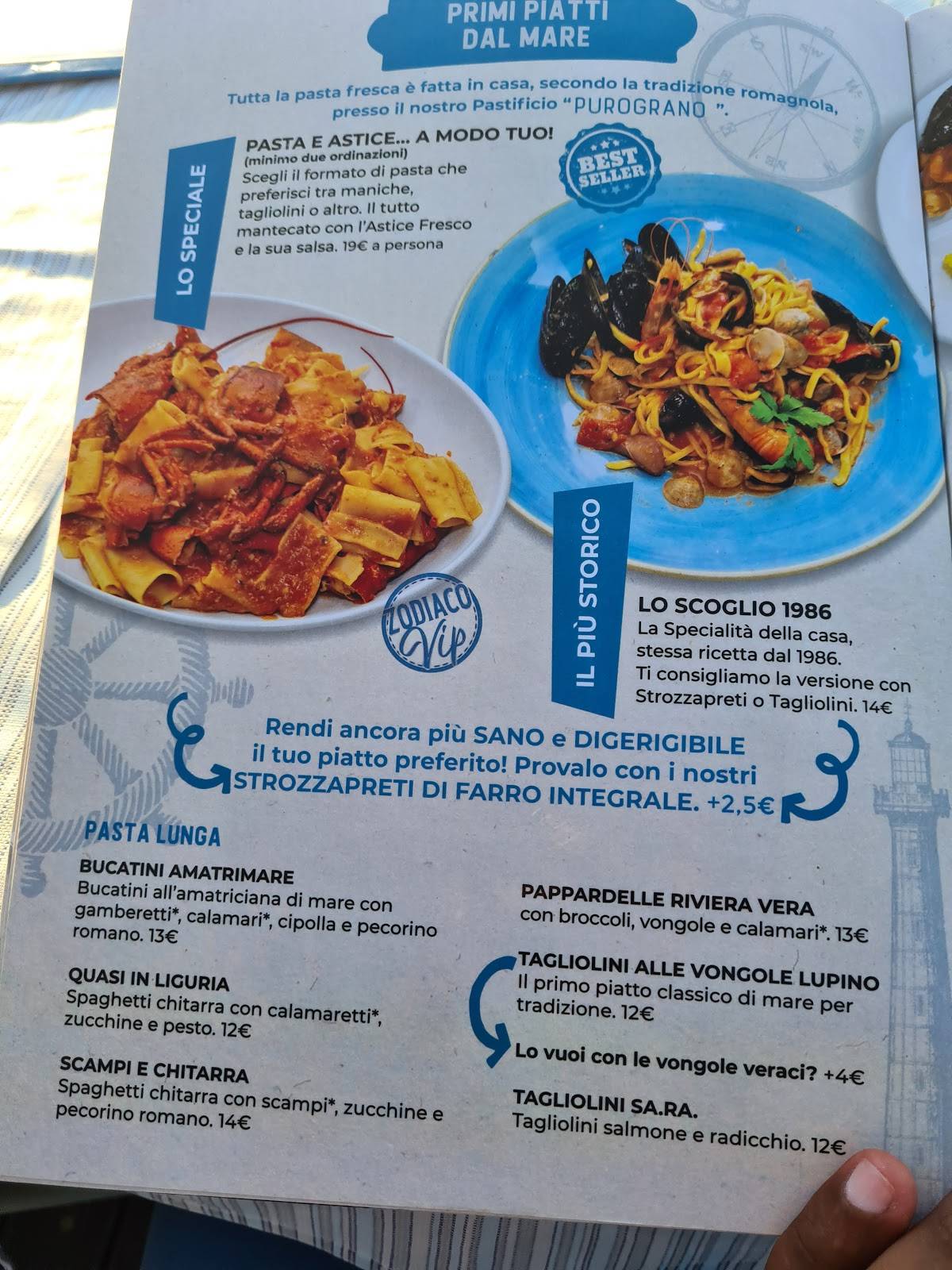 Menu da Lo Zodiaco ristorante, Rimini