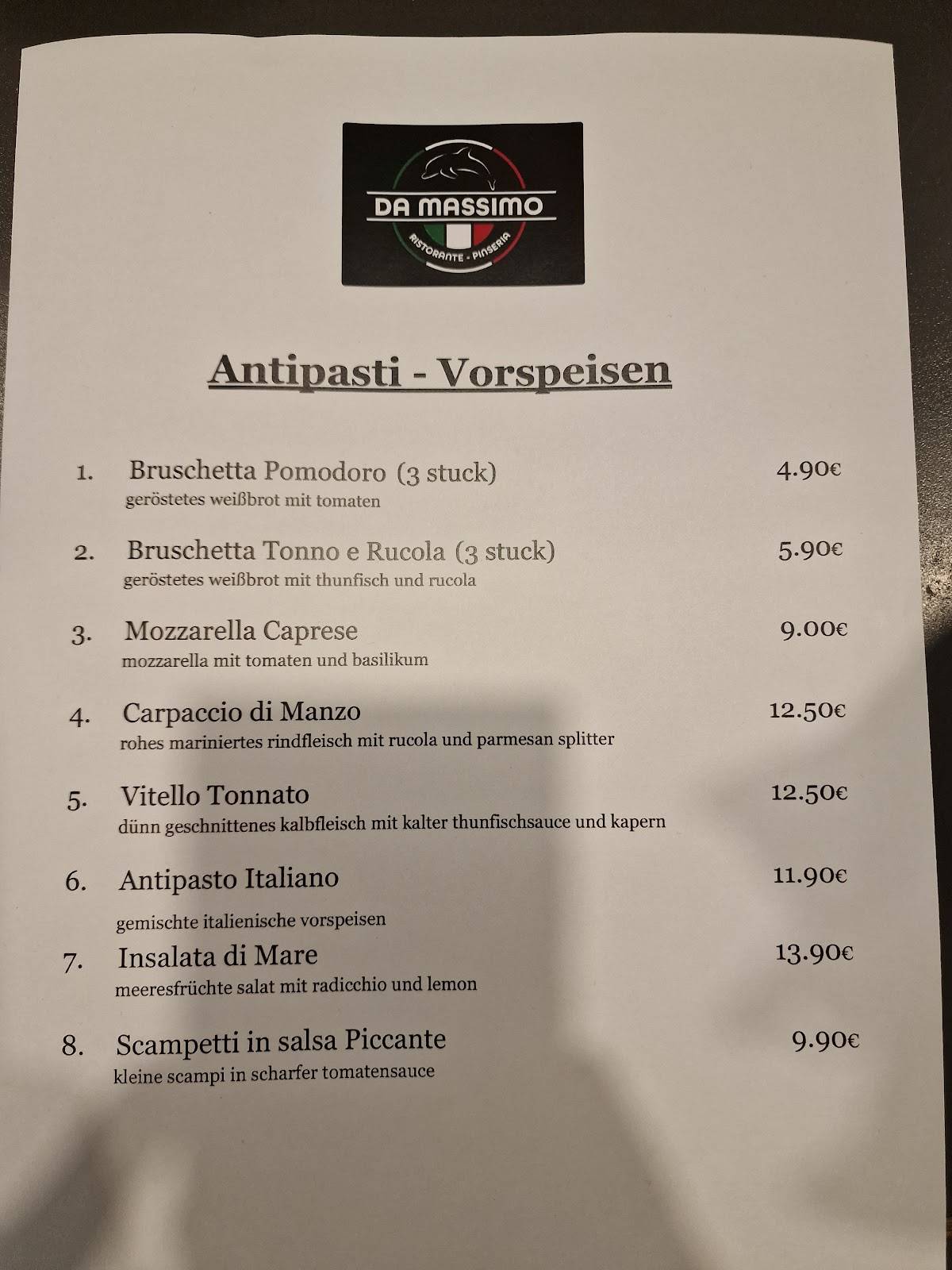 Speisekarte von Ristorante Pinseria Da Massimo restaurant, Weiden in ...