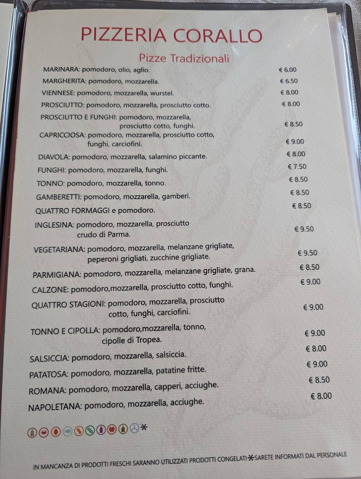 Speisekarte von Ristorante Pizzeria Corallo, Rosolina Mare