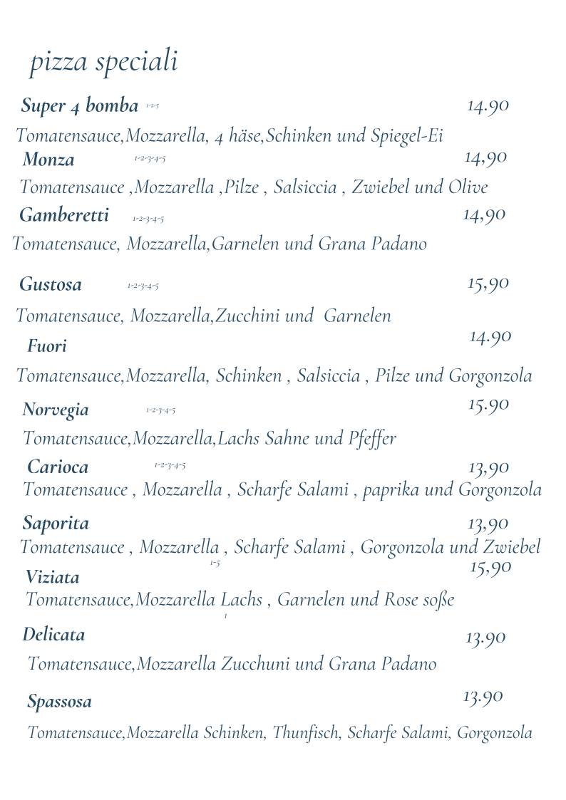Speisekarte von Ristorante Pizzeria Del Lago, Bad Liebenzell