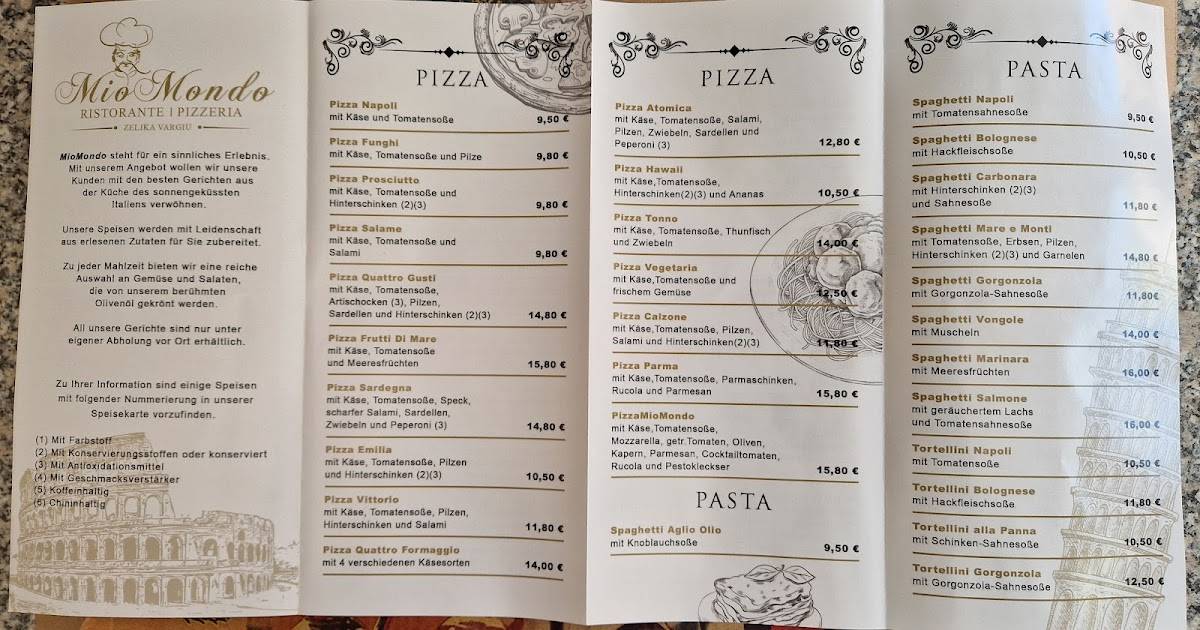 Speisekarte von Ristorante Pizzeria Mio Mondo, Aalen, Deutschordenstraße 24