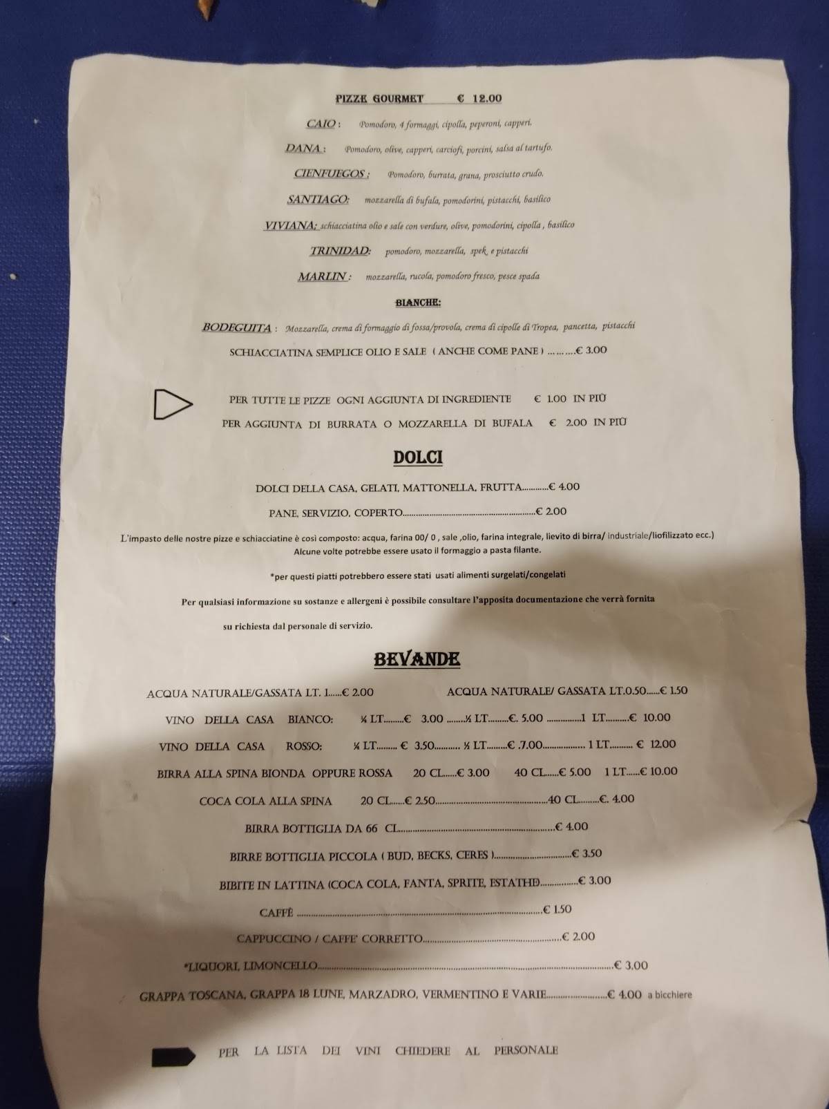 Menu da Ristorante Il Vecchio e Il Mare, Vada