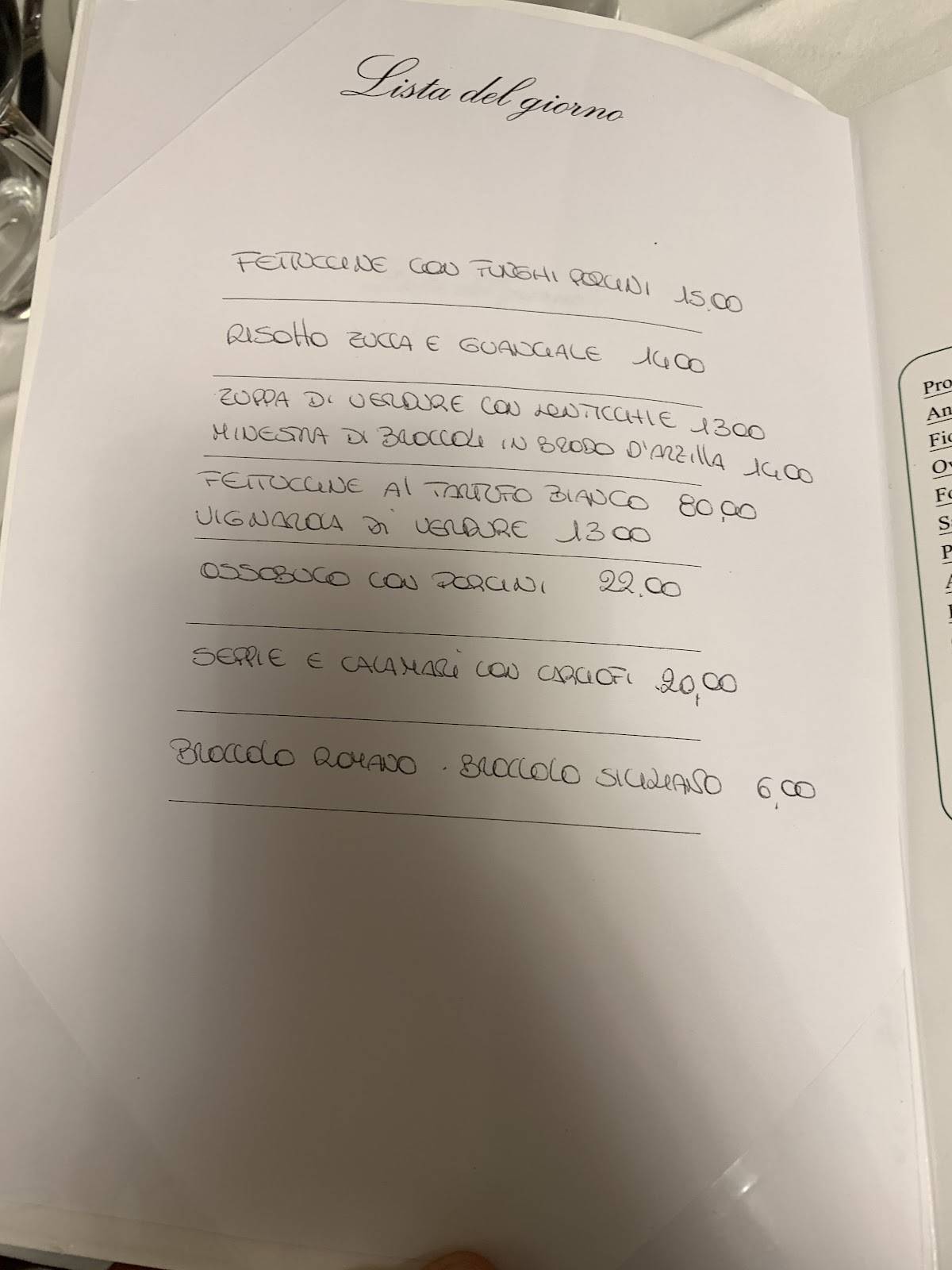 Menu at Ristorante la Campana, Rome