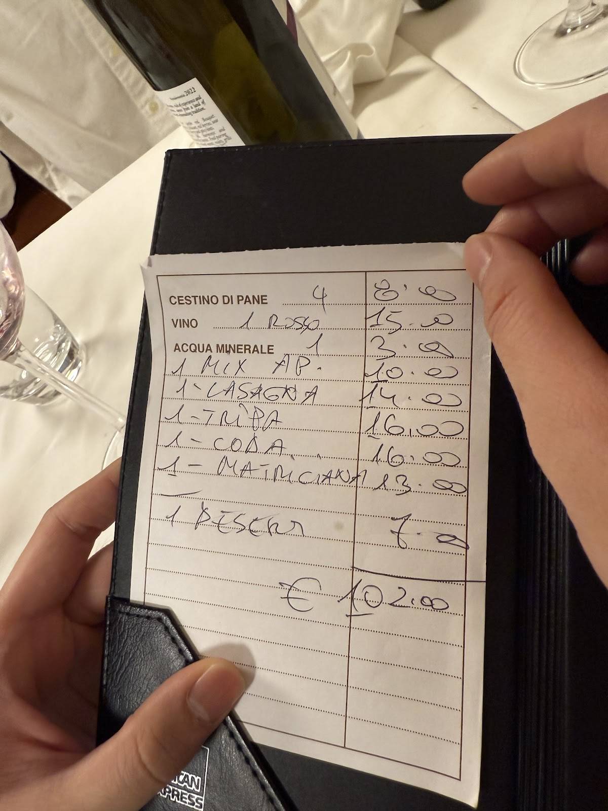Menu at Ristorante la Campana, Rome