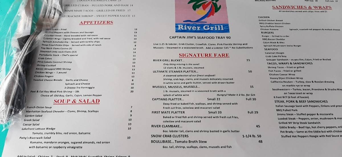 Menu at River Grill restaurant, Tonawanda, 70 Aqua Ln